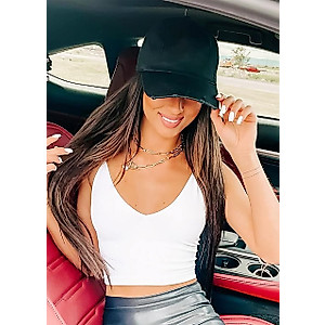 Eohak Ponytail Baseball Hat Distressed Retro Washed Womens Twill Black