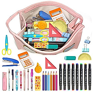 BYXEPA Preppy Heart Makeup Bag with Pocket Cosmetic Bag Waterproof Make up Travel Accessories Case Kids Portable Storage for Teen Girls Gift (Pink-Hearts)