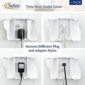 Safety Innovations Twin Door Baby Safety Outlet Cover Box for Babyproofing Outlets - More Interior Space for Extra Large Electrical Plugs and Adapters - Easy to Install - Easy to Use, (1-Pack)