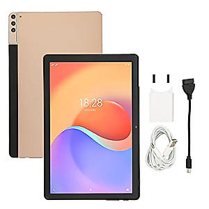 Naroote Call Tablet, 10 Inch Golden Tablet 5G WiFi Octa Core Processor 100-240V for Learning for Android 11.0 (US Plug)