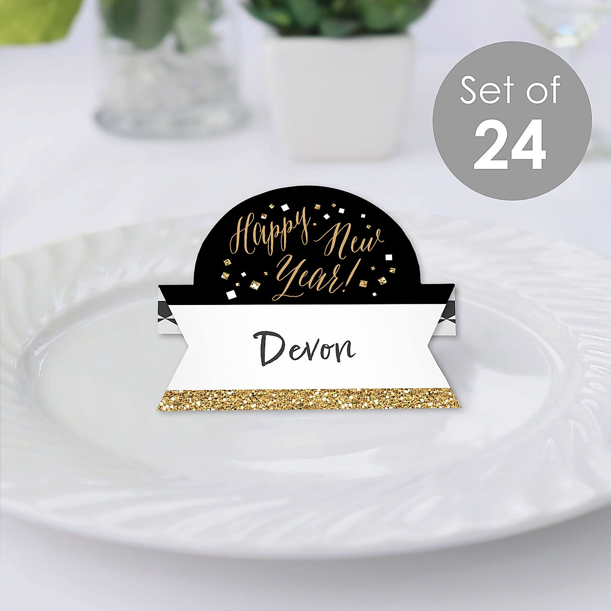 Big Dot of Happiness New Year’s Eve - Gold - New Years Eve Party Tent Buffet Card - Table Setting Name Place Cards - Set of 24