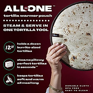 Mami's Tortilla Warmer Co. | 12” JUMBO ALL-IN-ONE™ TORTILLA WARMER POUCH | STEAM AND SERVE IN ONE TORTILLA TOOL | ORIGINAL FLOUR TORTILLA WARMER | EVERYDAY FAVORITE GIFT
