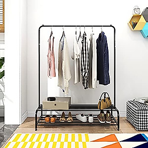 Clothing Garment Rack with Shelves, Metal Cloth Hanger Rack Stand Clothes Drying Rack for Hanging Clothes