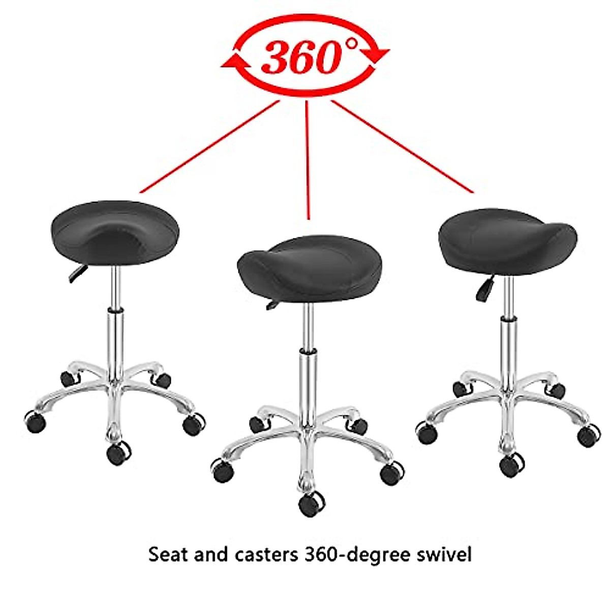 MWOSEN Saddle Stool Rolling Swivel Height Adjustable with Wheels. Ergonomic Saddle Chair Salon, Spa, Tattoo, Pedicure, Massage -Esthetician Chair(Black)