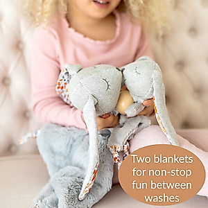 Yuppie Mommy Bonny & Bo Woodlands Bunny Handmade Lovey Security Blanket Gift Set of 2, Baby Boy or Girl — Soft Baby Blankets with Bunny Stuffed Animals with Pacifier Ties Lovies for Newborns or Babies