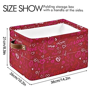 Emelivor Valentine's Day Hearts Storage Basket Bins Foldable Toy Baskets Organization with Handles Laundry Hamper for Home Boys Girls Office Closet Shelf Nursery Baskets,1 pcs