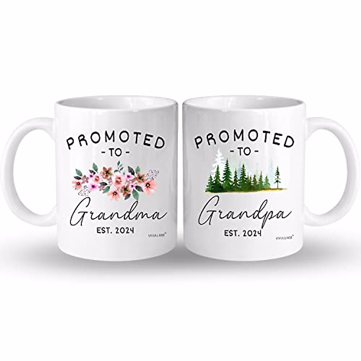 Vivulla68 Promoted To Grandparents Grandma And Grandpa 2024 Mugs, Pregnancy Announcement For Grandparents Mug Set, Grandma And Grandpa Announcement Gifts, Grandparents Baby Announcement Christmas Gift