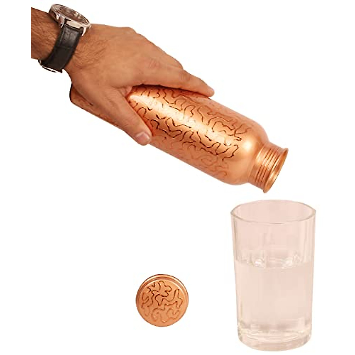 INDTRESOR Pure Copper Water Bottle - Handcrafted - Ayurveda health benefits - Large 35 oz - Leak proof - Easy to carry for Sports, Fitness, Yoga, School -Glade Pattern Natural Copper Finish