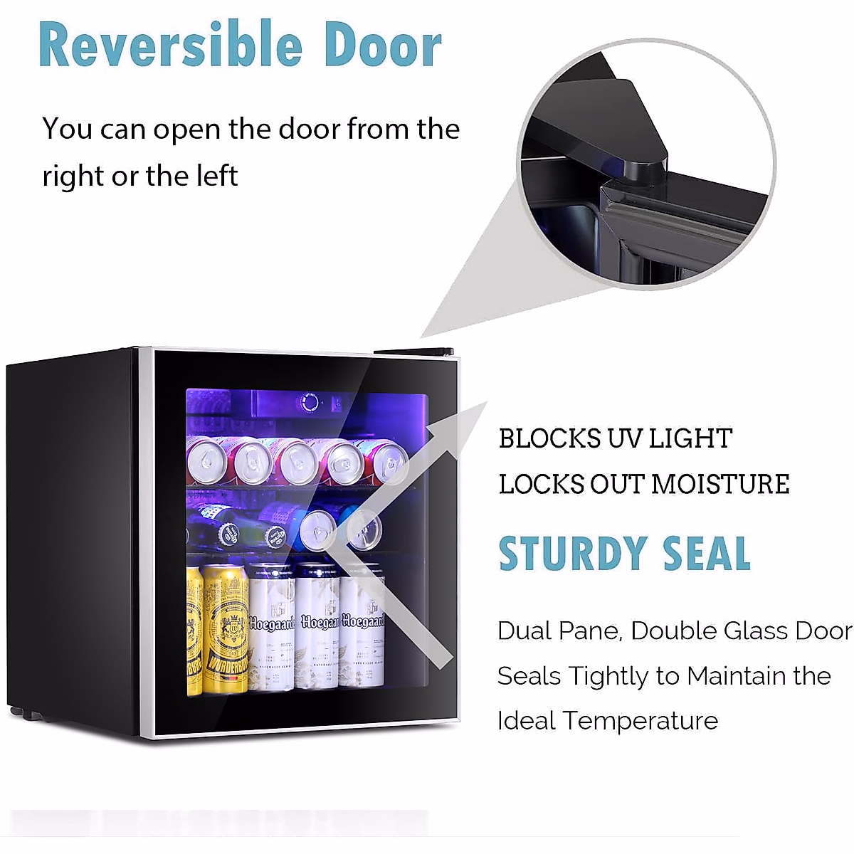 Antarctic Star Mini Fridge Cooler 68 Can Beverage Refrigerator Glass Door for Beer Soda Wine Small Drink Dispenser Clear Front Door Removable for Home, Office or Bar, 1.5cu.ft., Silver