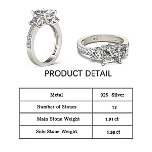 Jeulia Women's Engagement Rings Sterling Silver Promise Eternity Band Princess Cut Cubic Zirconia Wedding Engagement Anniversary Promise Rings Bridal Sets (6.5(U.S))
