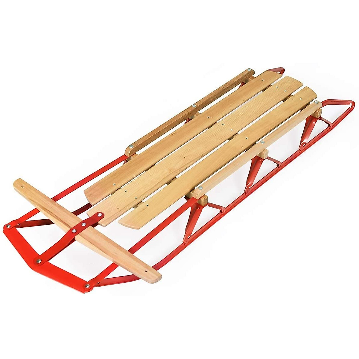 GLACER Wooden Sled, 54 Inches Snow Slider w/Metal Runners & Steering Bar, Sleigh Toboggan Pull Sled for Kids & Adults, Steel & Wood
