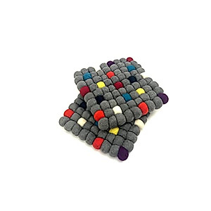 Handmade Trivet, Felt Ball Trivet, Potholders, Trivets, 100% Wool, Felt, Hot Pot Holders (Set of 2) Hot Pads, Flexible, Durable, Heat Resistant Mat, Mats, Square Trivet (Gray, Square)