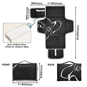Black French Bulldog Portable Baby Changing Pad Travel Diaper Changing Table Mat Foldable Waterproof Changing Station with Built-in Pillow for Newborn Essentials Baby