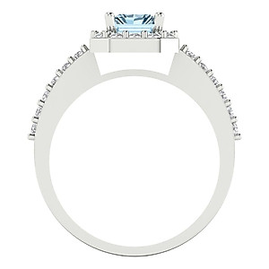 Clara Pucci 2.04ct Emerald Cut Solitaire with Accent Halo Natural Sky Blue Topaz gemstone designer Modern Statement Ring 14k White Gold