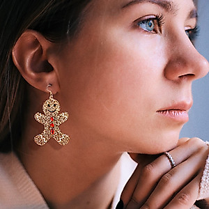 Christmas Gingerbread Man Charm Dangle Drop Earrings Glitter Gold Acrylic Resin Fashion Statement Jewelry Holiday Gift Set Women Xmas Party Favors Decor Accessories