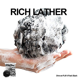 Bath Loofahs Sponge Natural4 Pack (Black) & Shower Cap 4pack (Pink) for Men and Women