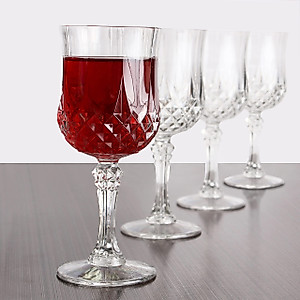 PARTY BARGAINS 4 Crystal-Like Wine Glasses (8oz) - Clear Shatterproof Elegant Hard Plastic Wine Glass with Stem, for Pool Parties, Outdoors, Receptions, Weddings
