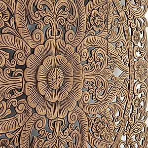 Balinese Hand Carved King Size Bed Headboard Reclaimed Wooden Panels Artwork Handmade Painted in Chiang Mai Thailand 72 Inches