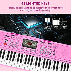 24HOCL 61 Key Premium Electric Keyboard Piano for Beginners with Stand, Built-in Dual Speakers, Microphone, Headphone, Stand & Display Panel (Pink)