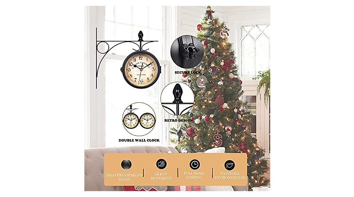 GGHKDD Retro Double-Sided Wall Clock for Indoor & Outdoor