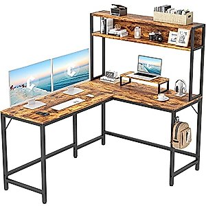 CubiCubi L-Shaped Desk with Hutch,59" Corner Computer Desk,Home Office Gaming Table Workstation with Storage Bookshelf