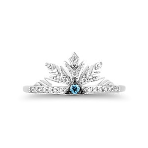 Jewelili Enchanted Disney Fine Jewelry Sterling Silver with 1/10 CTTW Diamonds and Sky Blue Topaz Frozen 2 Elsa Snowflake Ring