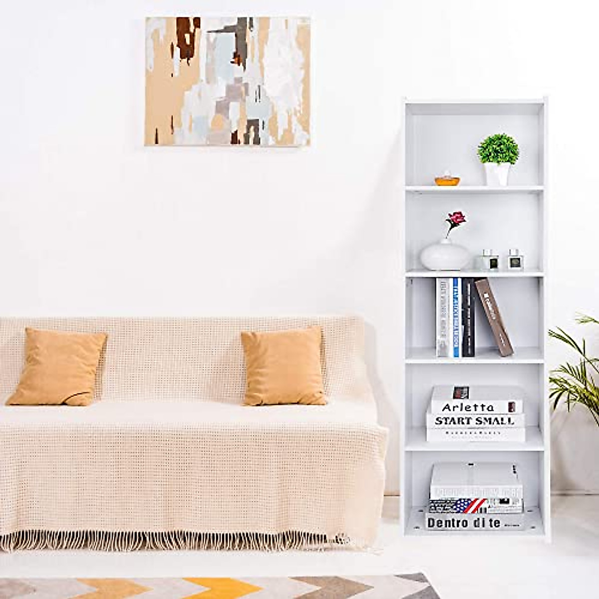 Nouva 5-Shelf Bookcase 52 Inch Wood Bookshelf Freestanding Open Shelf Bookcases Storage Rack Shelf for Living Room Study Office Bedroom White