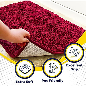 Muddy Mat® Shown on TV – Super Absorbent Microfiber Dog Door Mat for Muddy Paws, Non-Slip Washable Pet Rug, Quick Dry Chenille Entryway Carpet, Machine Washable Indoor Outdoor mat, Red 30"x19"