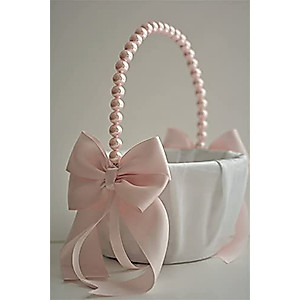 Pink Wedding Basket/Pink Flower Girl Basket/Blush pink Basket/Pearl handle basket/Pink handle basket/Pearl Wedding basket (1 Pillow + 1 Basket)
