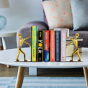 Fasmov Heavy Duty Stainless Steel Man Bookends Nonskid Bookends Art Bookend,1 Pair(Glod)