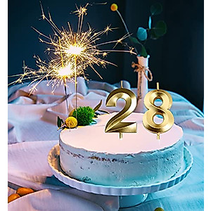 Gold 28th & 82nd Birthday Candles,Gold Number 28 82 Cake Topper for Birthday Decorations Party Decoration