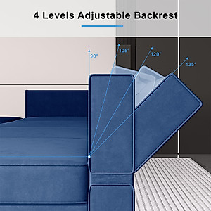 PUREMIND Modular Sectional Sofa with Reversible Storage Ottoman, Convertible U Shaped Couch with Adjustable Armrest & Backrest, Velvet 6 Seater L Shaped Sofa Sleeper for Living Room, Blue