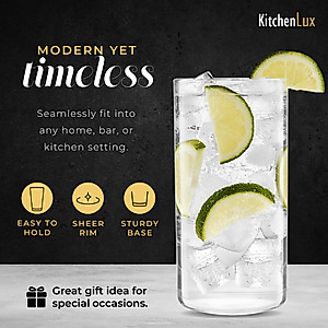 Kitchen Lux Thin Round Drinking Glasses Set of 6-19 oz Tall Water Glasses - Highball Glass Cups Set - Elegant Drinkware - Deluxe Glassware Sets for Sparkling Cocktails, Wine, Beer, Whiskey, Dinner