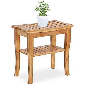 Sangsan Bamboo Shower Stool Shower Bench - Shower Bath Seat 2-Tier Spa Stool Foot Rest with Storage Shelf and Non-Slip Feet, Organizer for Bathroom Indoor & Outdoor, Natural