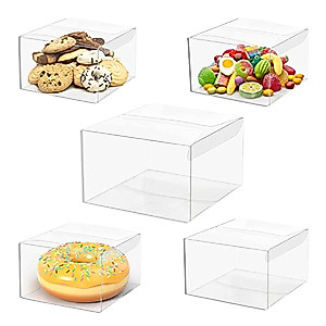 VGOODALL 35PCS 4x4x2.5 Inches Clear Favor Boxes,Transparent Cube Boxes PET Boxes for Wedding, Party,Cookie Boxes, Mini Cake Boxes, Dessert, Pastry, Small Treat Boxes