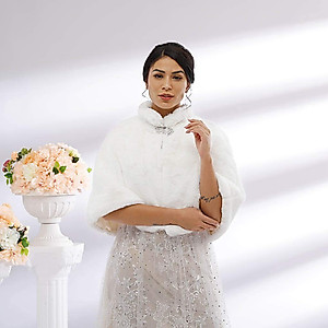 Yalice Women's Wedding Faux Fur Shawl and Wrap Bridal Fur Stole Cloak Cape Fur Scarf for Bride and Bridesmaids (White)