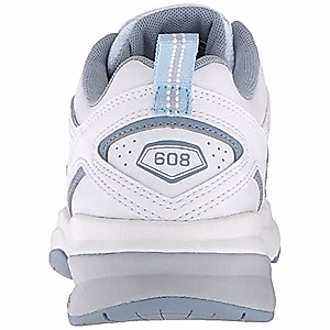 New Balance Women's 608 V5 Casual Comfort Cross Trainer, White/Light Blue, 7.5 Narrow