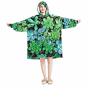 Wearable Blanket Hoodie,Oversized Hooded Blanket Sweatshirt,Succulent Plants