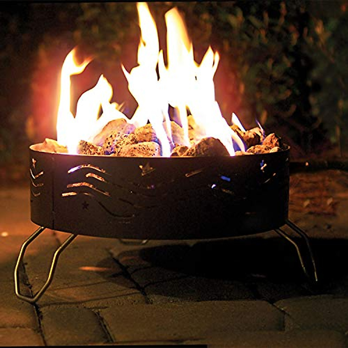 Camco 58041 Portable Campfire Outdoor Propane Heater Compact Fire Pit with Lava Rocks for Camping, Tailgating, and Patios, Black
