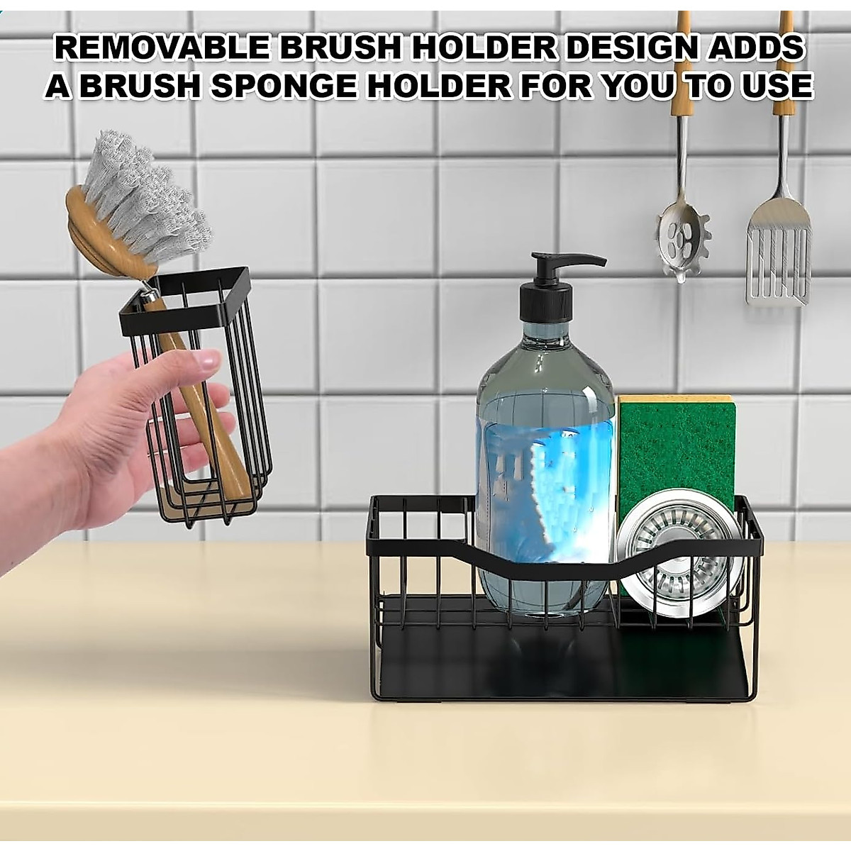 VILCEN Sponge Holder for Kitchen Sink with Auto Draining Tray,Kitchen Sink Caddy Organizer with Rag Holder, Rustproof 304 Stainless Steel Kitchen Organizers, Soap Dispenser Storage Countertop