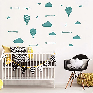 UILMNIY DIY Nursery Room Clouds and Air Ballon Wall Decal Removable Arrows Birds Airballon Wall Decor Sticker for Baby Bedroom Vinyl Kids Room Fashio Designed Wallpaper Stickers AFN19 (Teal Green)