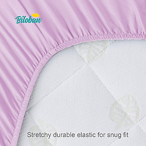 Biloban Pack and Play Sheets Fitted, 2 Pack Pack and Play Sheet Fits for Graco Pack n Play Mattress, Neutral Playard Sheets for Baby Boys and Girl, Pink & Violet, 38”X 26”