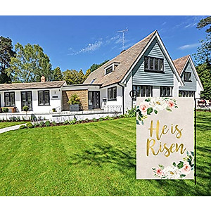 Easter Cross Garden Flag He is Risen Religious Yard Outdoor Decor 12.5 x 18 Inch Double Sided Burlap Spring Flowers Holiday Decorations