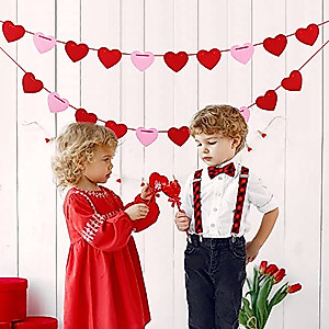 Valentine Felt Heart Garland for Valentines Day Decor, No DIY, 50 Pcs - Valentines Heart Banner for Valentines Day Decorations, Wedding Anniversary Decorations, Felt Hearts, Love Romantic Decorations