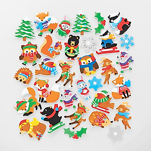 Baker Ross FC285 Winter Woodland Foam Stickers - Pack of 200, Kids Stickers, Ideal for Children's Arts and Crafts Projects, Great for Card Making and Scrapbooking