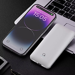 10000mAh Portable Charger, Q Slim USB C Power Bank, 4 Output 2 Input External Battery Pack with Built-in Cabels AC Wall Plug, Compatible with iPhone Samsung etc