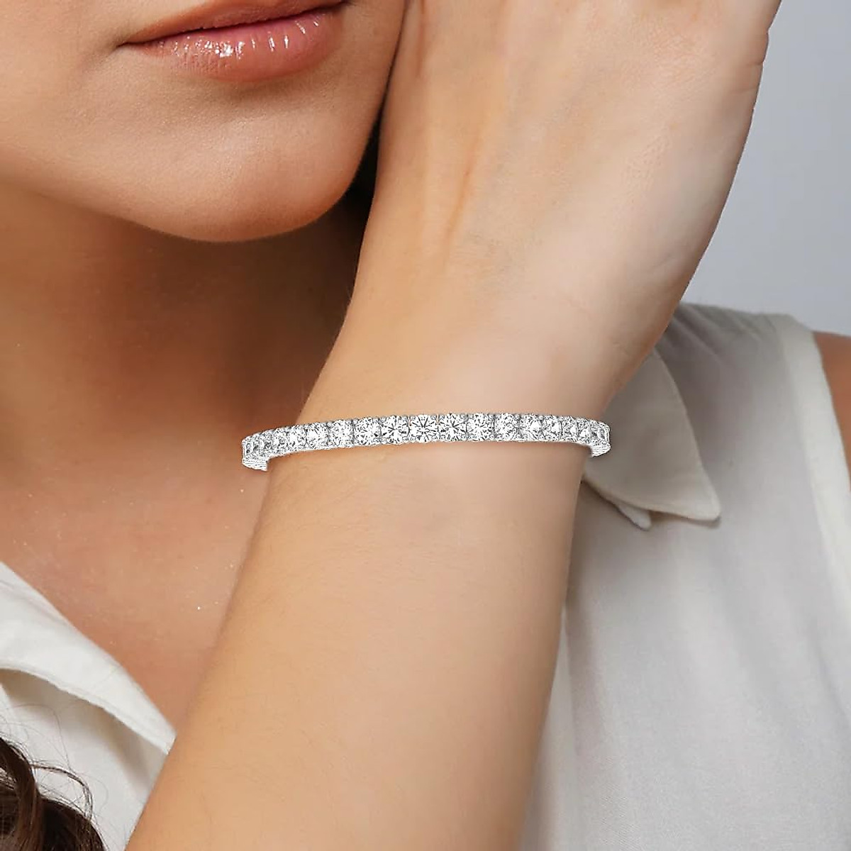 Diamond2Deal 14k White Gold Round Cut Lab Grown Diamond Tennis Bracelet Gift for Women (1 ct, Color-D, Clarity- VS)