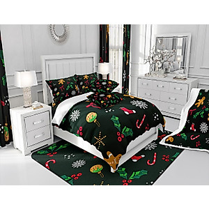 Erosebridal Merry Christmas Duvet Cover Twin,Cartoon Gingerbread Man Bedding Set for Kids Boys Girls,Sprig of Holly Floral Comforter Cover,Xmas Ball Bed Sets with 1 Pillowcase