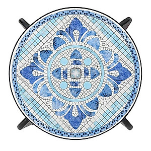 Christopher Knight Home Skye Outdoor Ceramic Tile Side Table with Iron Frame, Blue / White