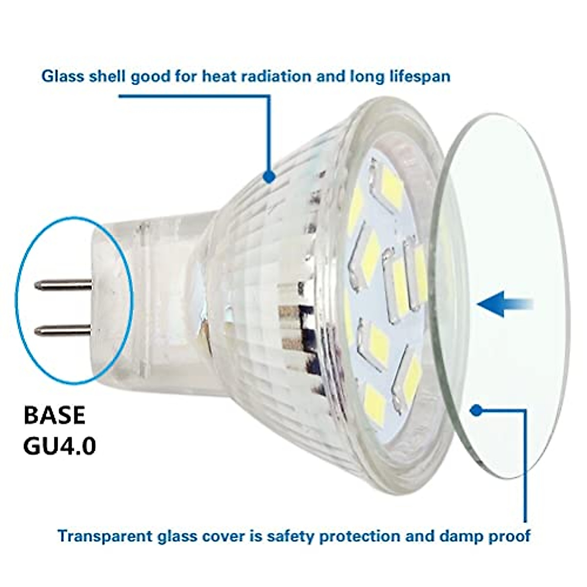 LED MR11 Light Bulbs 2W, 12V 20W Halogen Replacement, GU4 Bi-Pin Base, Daylight White 6000K (Pack of 4)